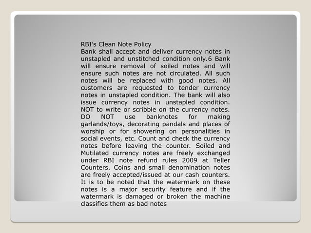 Clean Note Policy PPT for the bankers to follow | PPT