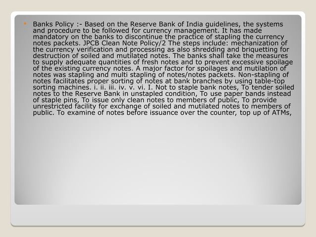 Clean Note Policy PPT for the bankers to follow | PPT