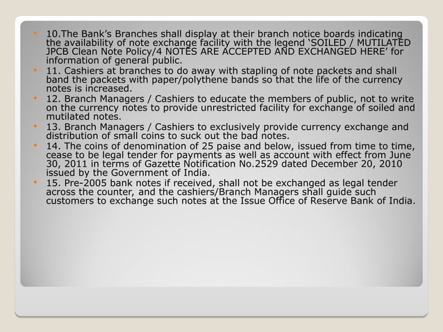 Clean Note Policy PPT for the bankers to follow | PPT