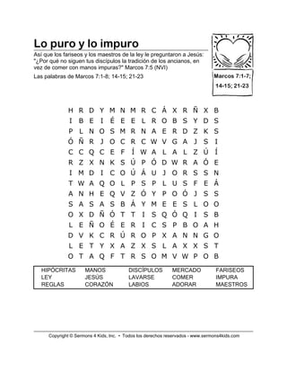 ACTIVIDAD DOMINICAL FAMILIAR EVANGELIO MARCOS 7., 1, LO PURO OH LO ...