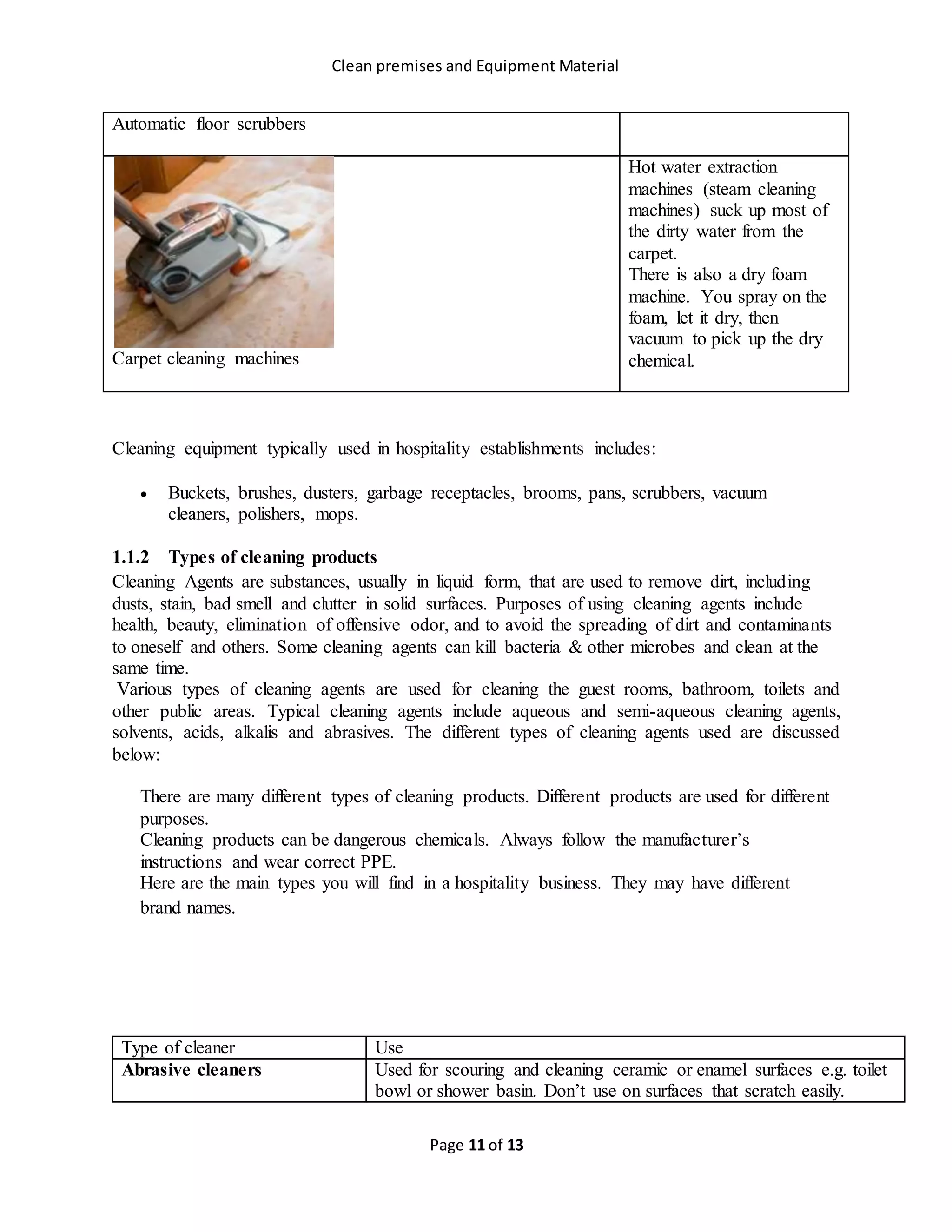 Clean premisese and equipments | DOCX