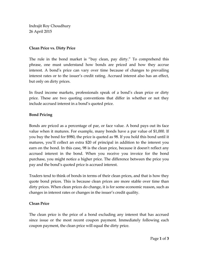 Clean price vs dirty price | PDF | Stocks and Bonds | Personal Investing