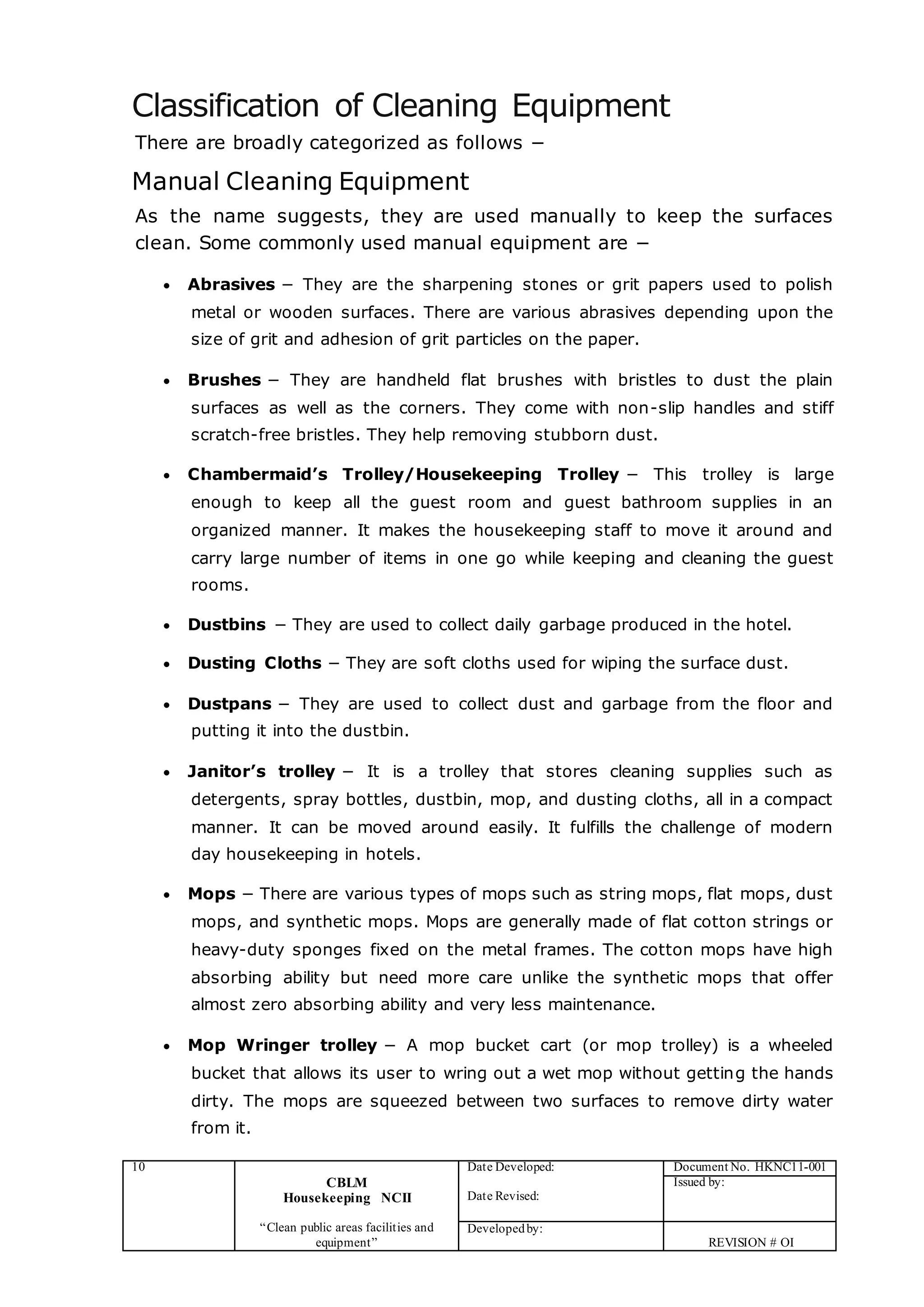 Clean public areas, facilities & equipment | DOCX