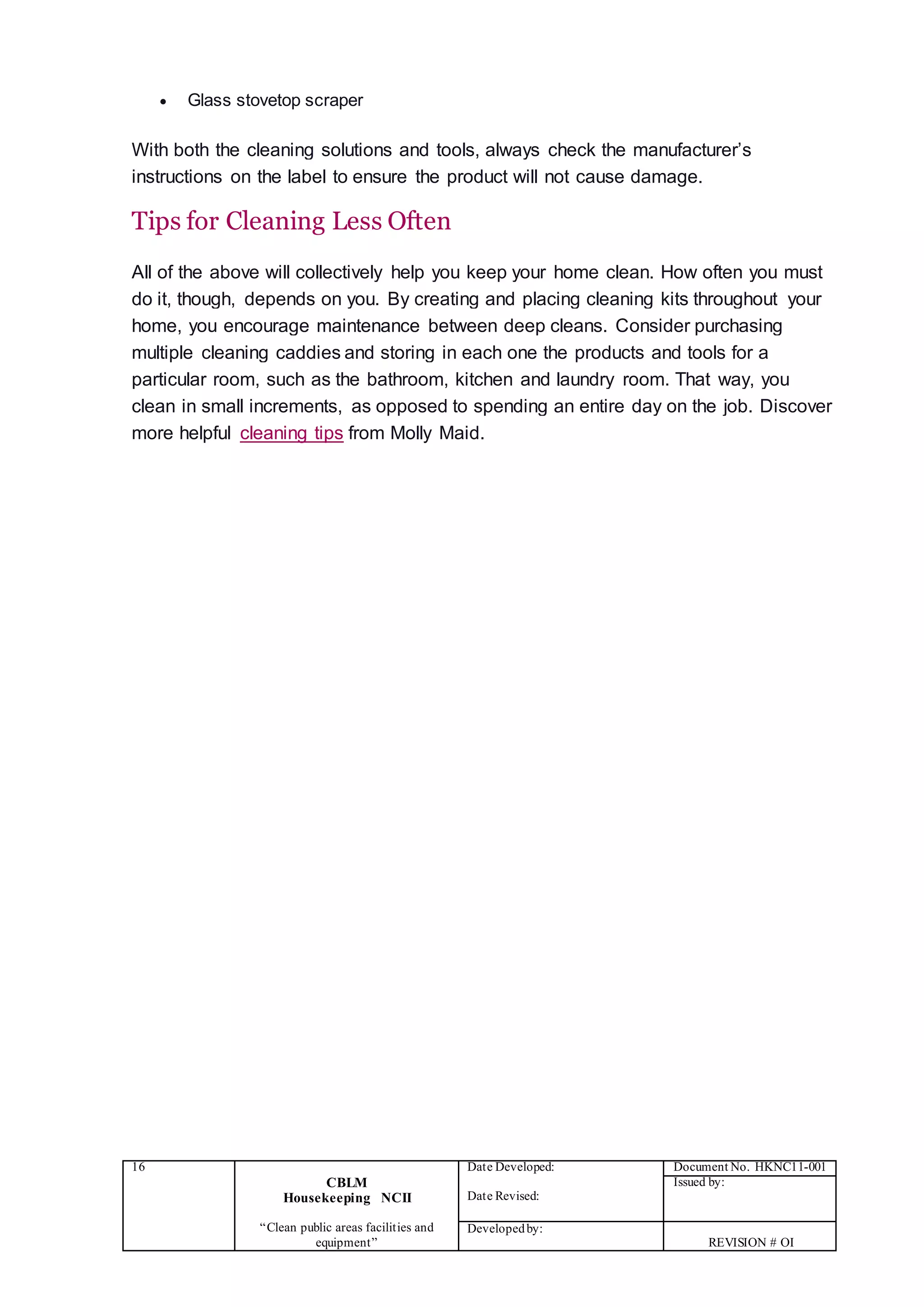 Clean public areas, facilities & equipment | DOCX