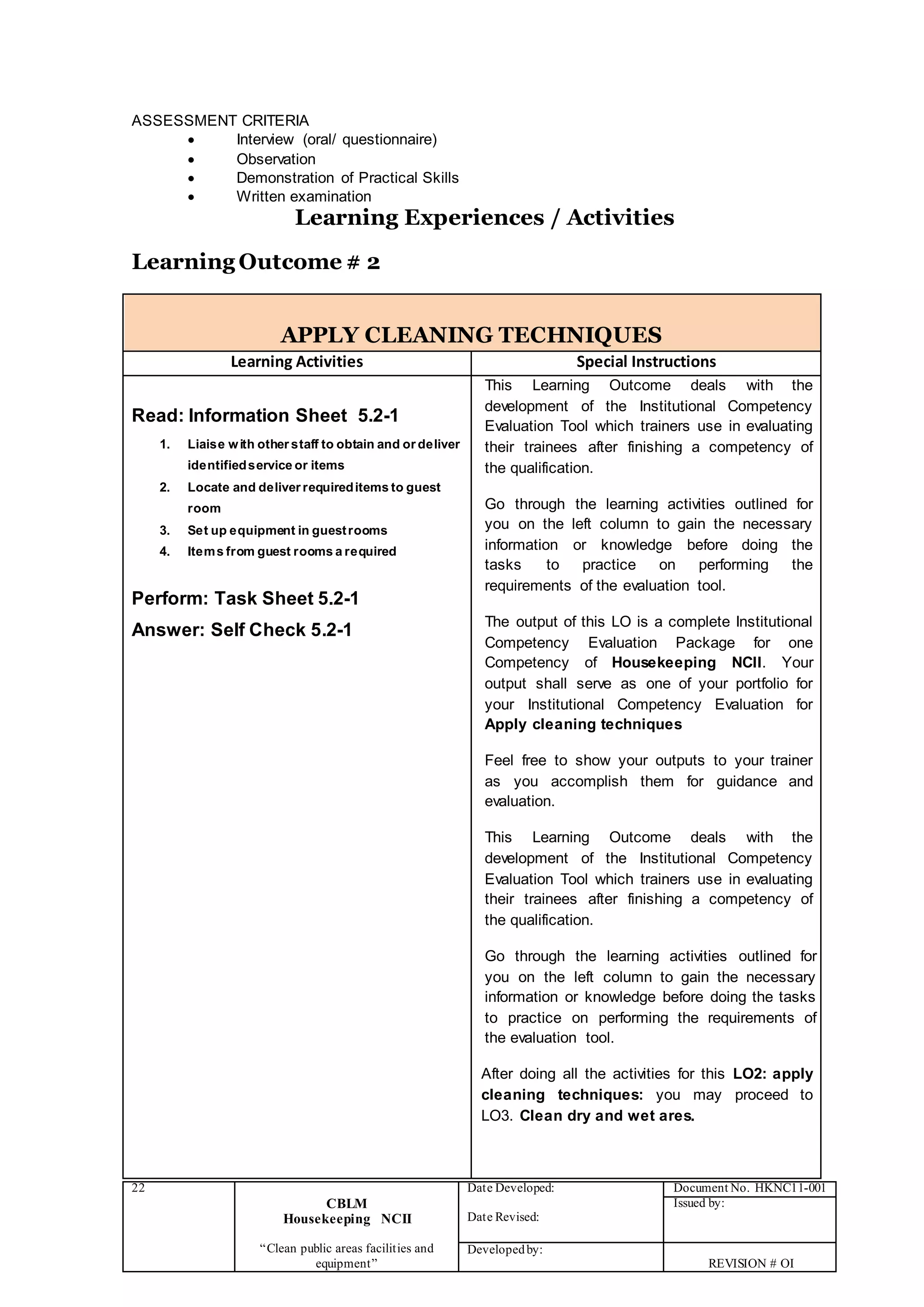 Clean public areas, facilities & equipment | DOCX