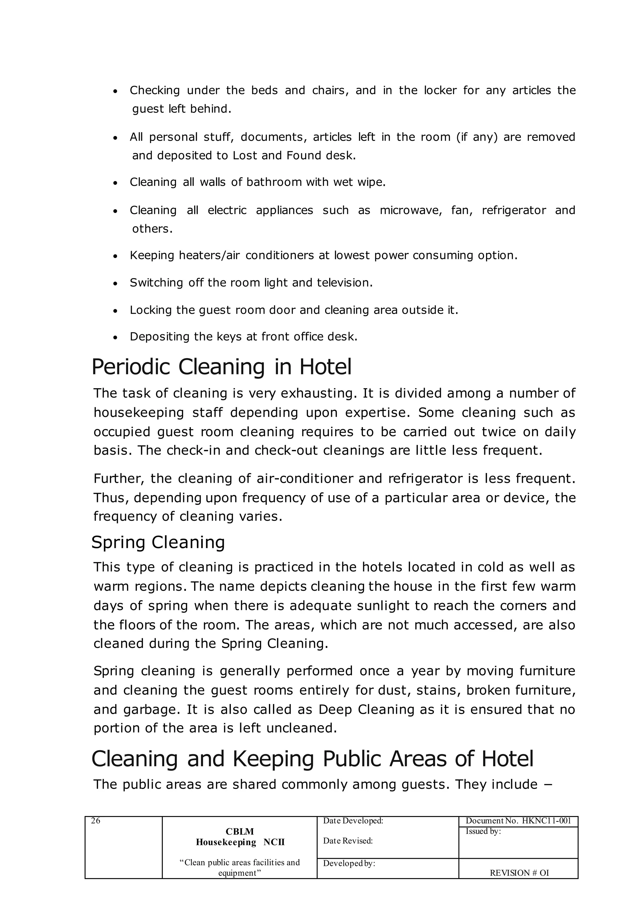 Clean public areas, facilities & equipment | DOCX