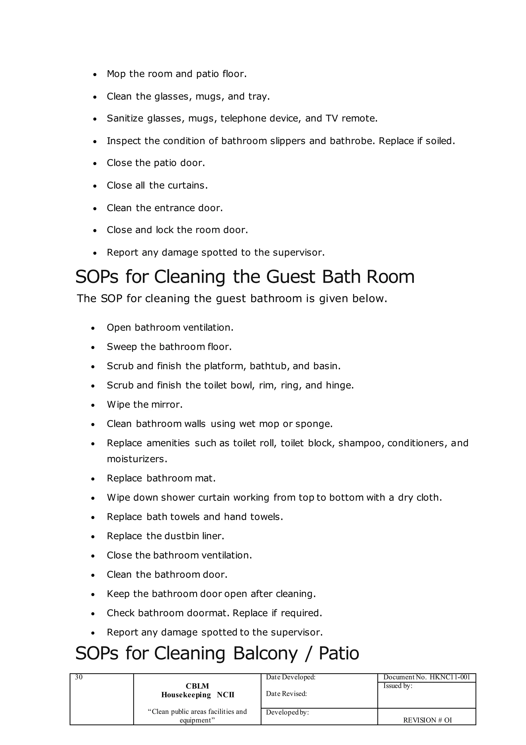 Clean public areas, facilities & equipment | DOCX