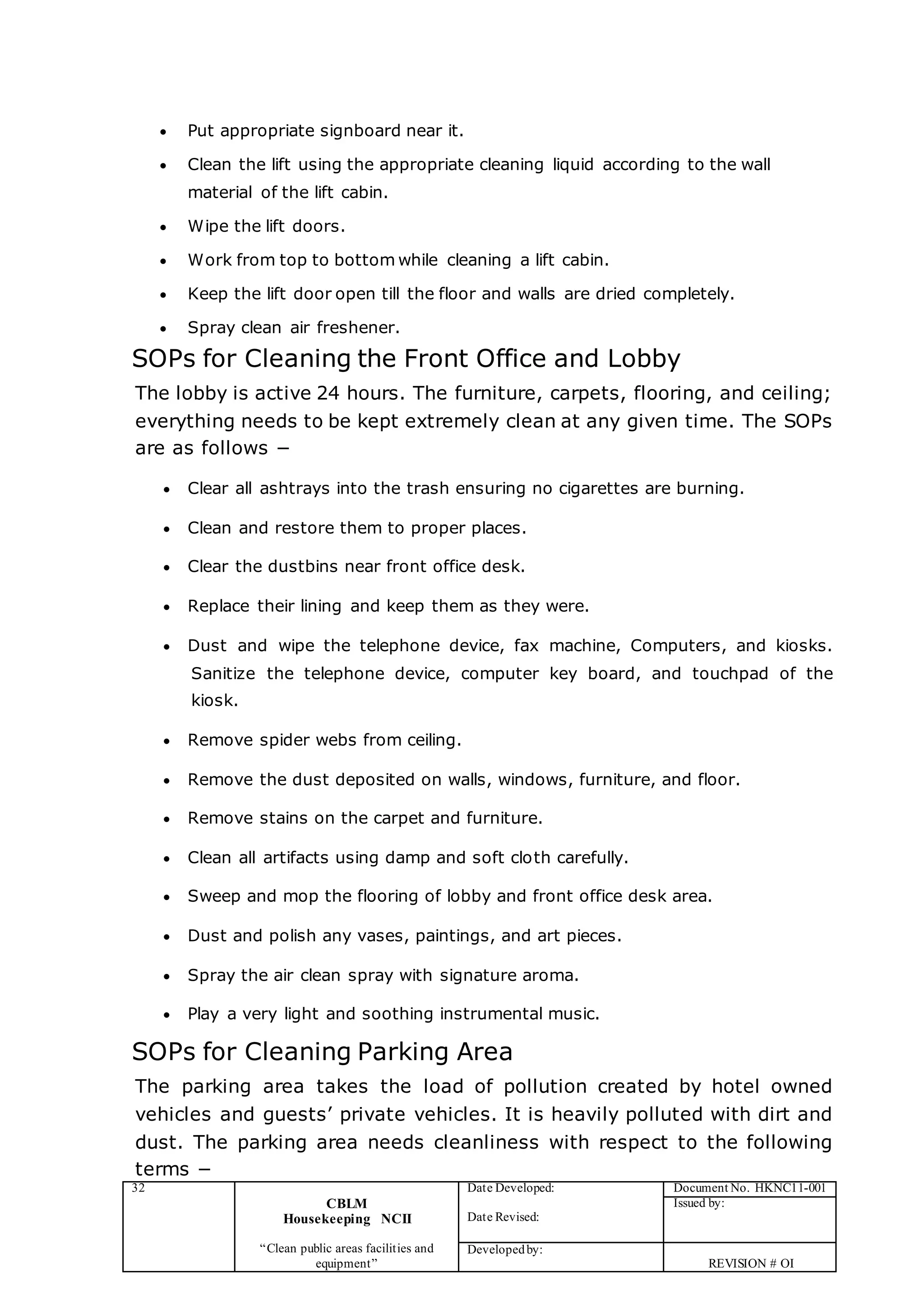 Clean public areas, facilities & equipment | DOCX