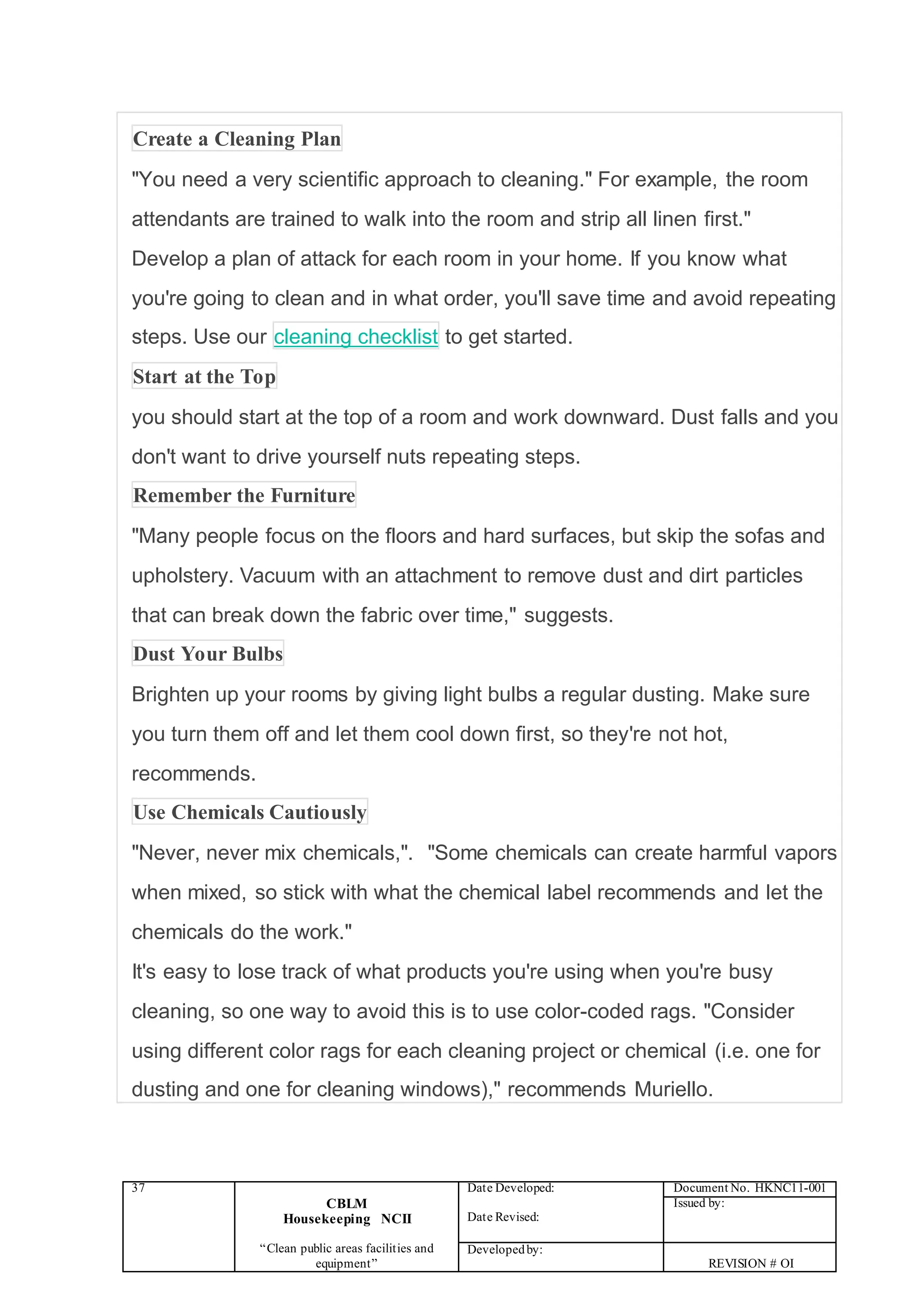 Clean public areas, facilities & equipment | DOCX