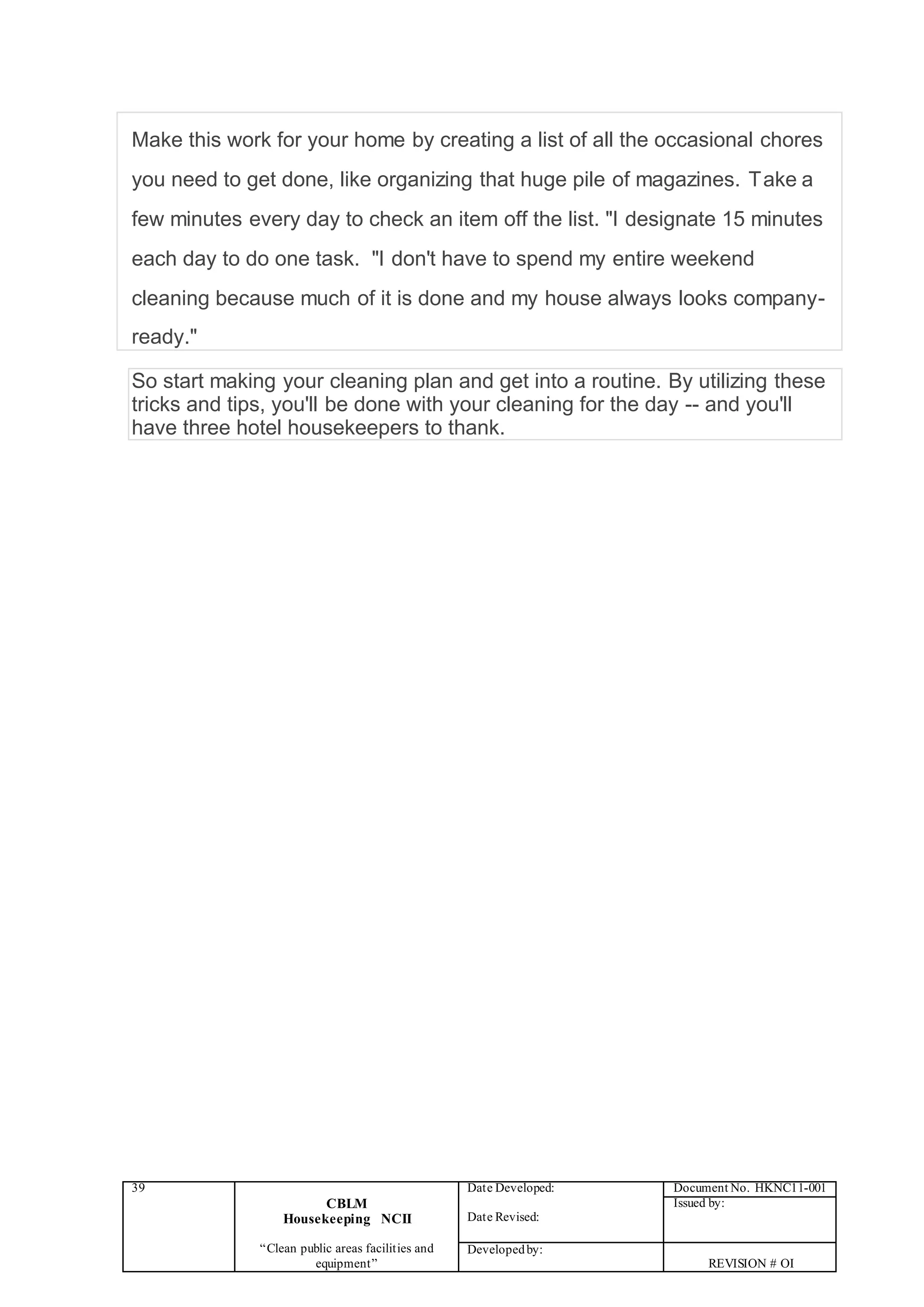 Clean public areas, facilities & equipment | DOCX