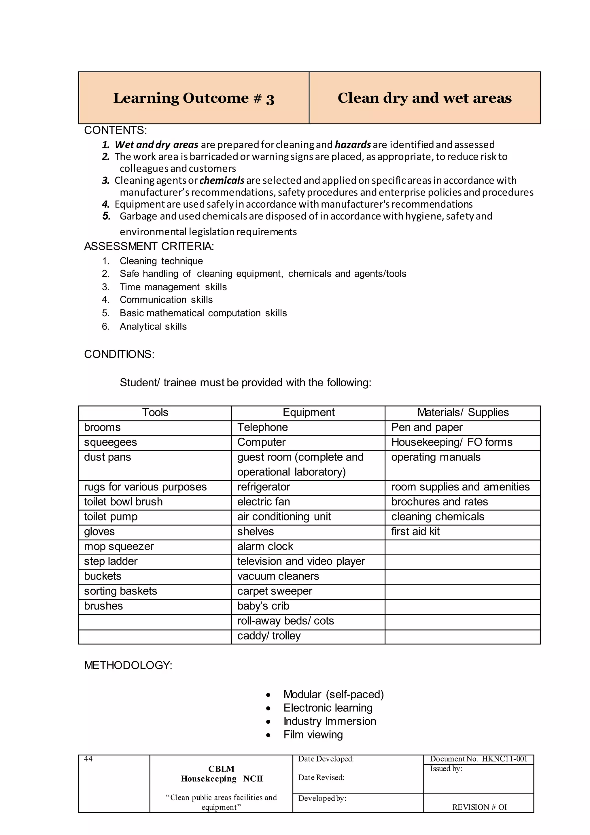 Clean public areas, facilities & equipment | DOCX