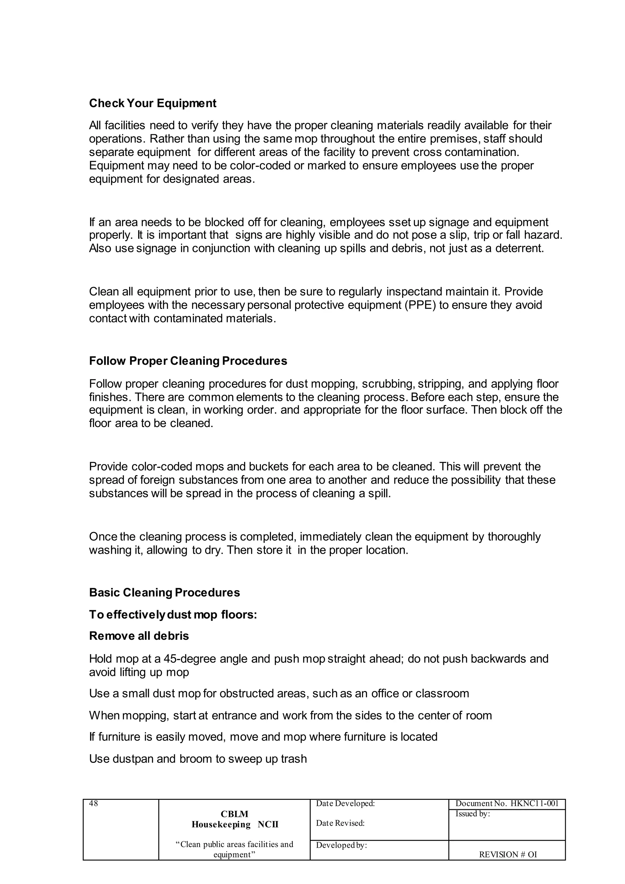 Clean public areas, facilities & equipment | DOCX