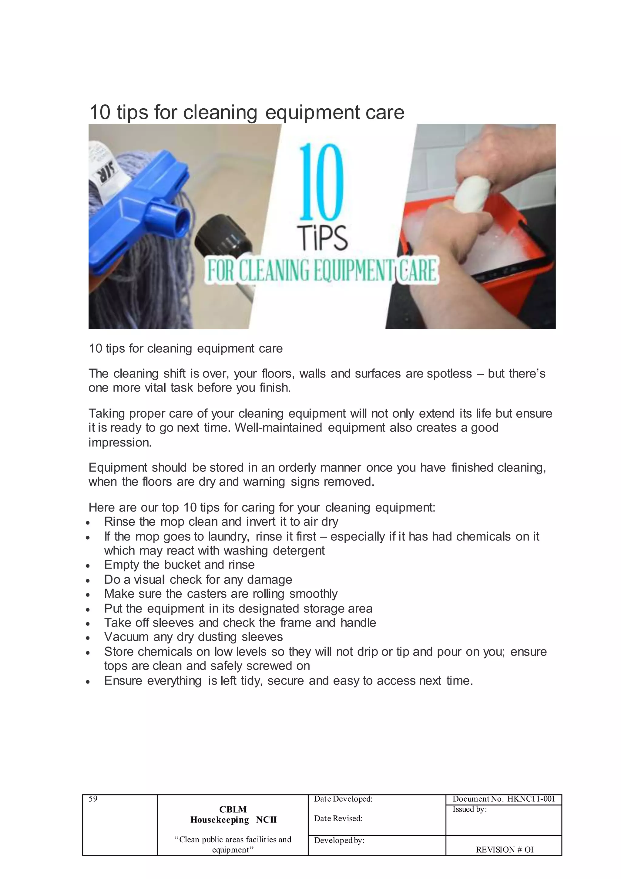 Clean public areas, facilities & equipment | DOCX