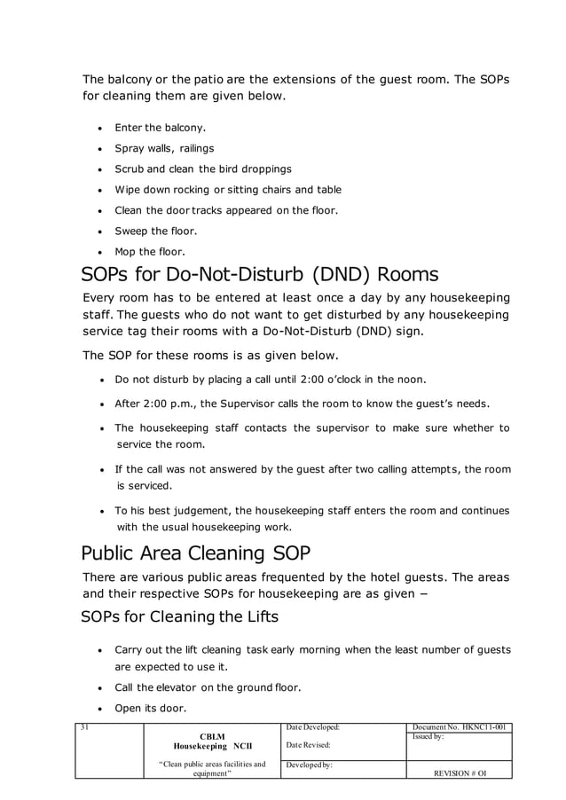 Clean public areas, facilities & equipment | DOCX
