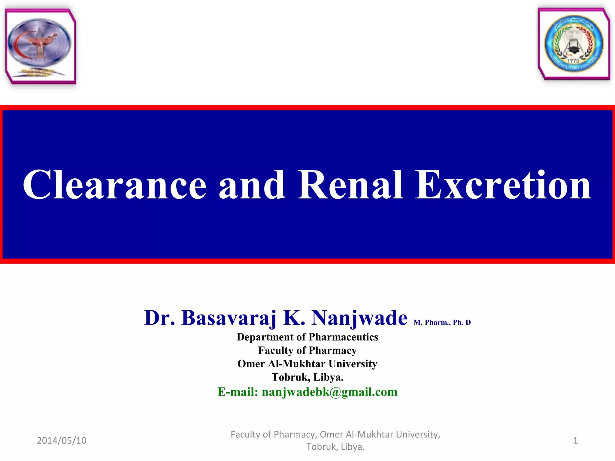 Clearance and renal excretion | PPT