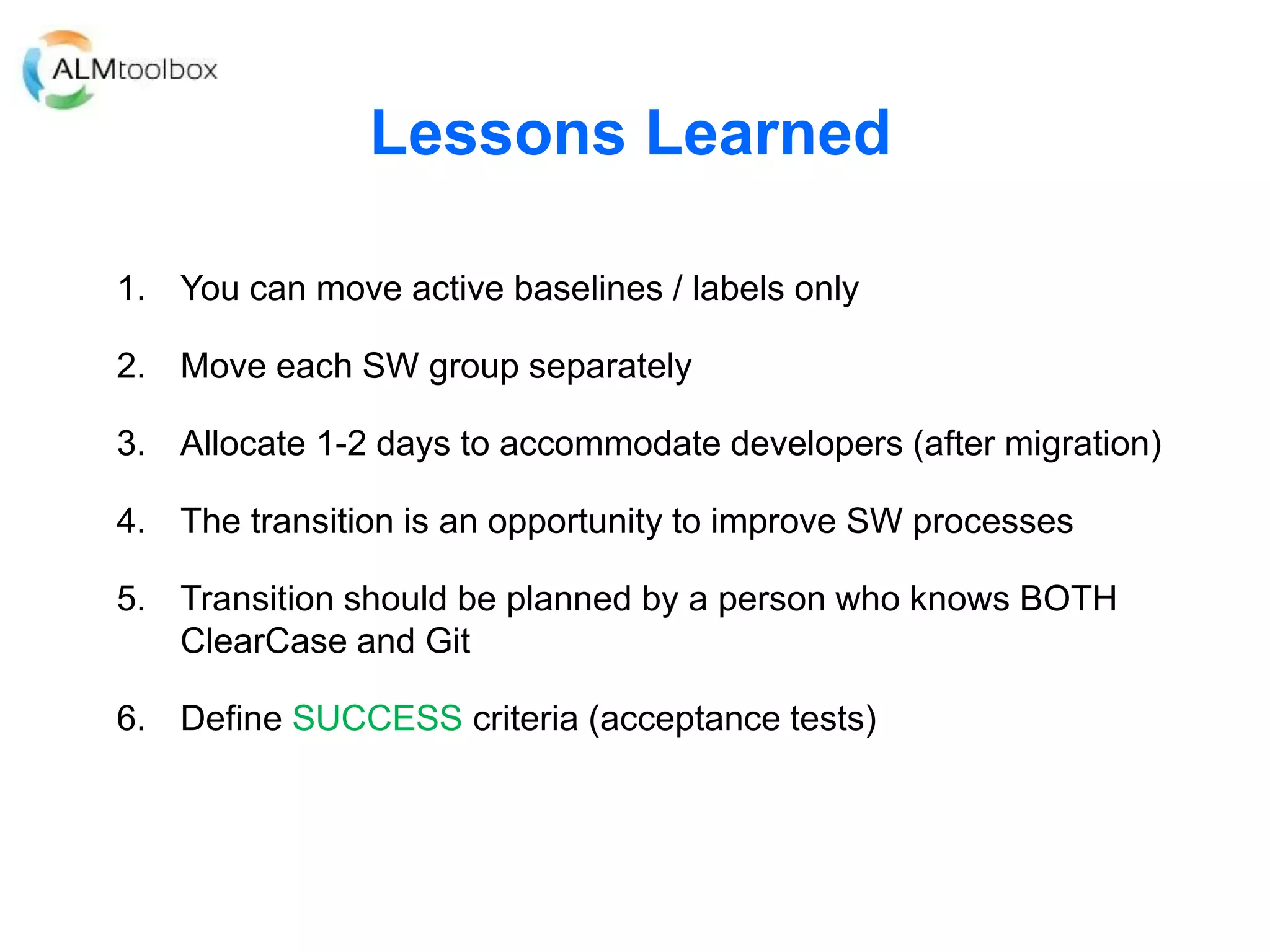 Lesson Learned: Transforming from ClearCase to Git | PPTX