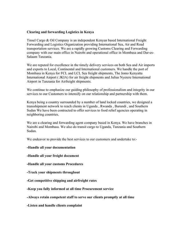 Clearing and forwarding logistics in kenya | PDF