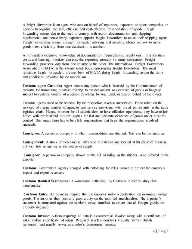 Clearing and forwarding notes | DOCX