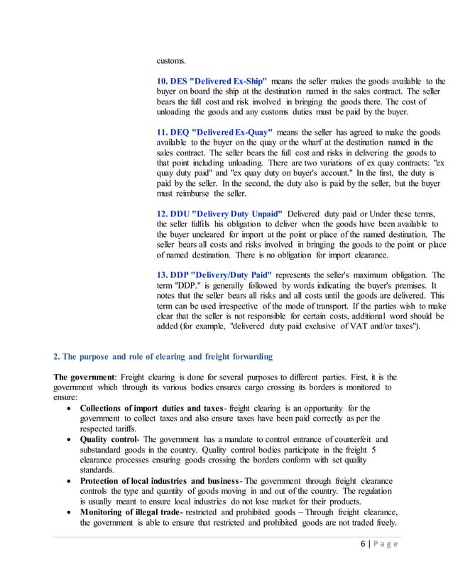 Clearing and forwarding notes | DOCX