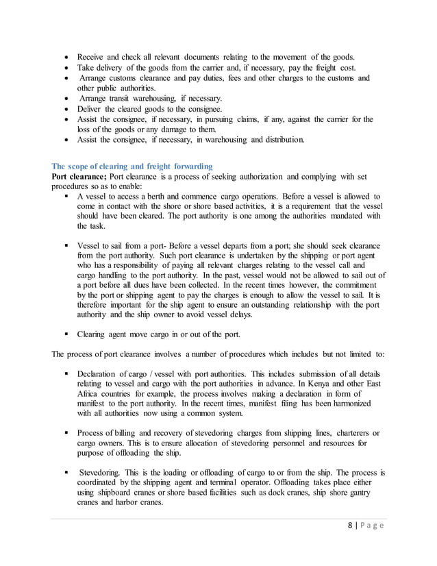 Clearing and forwarding notes