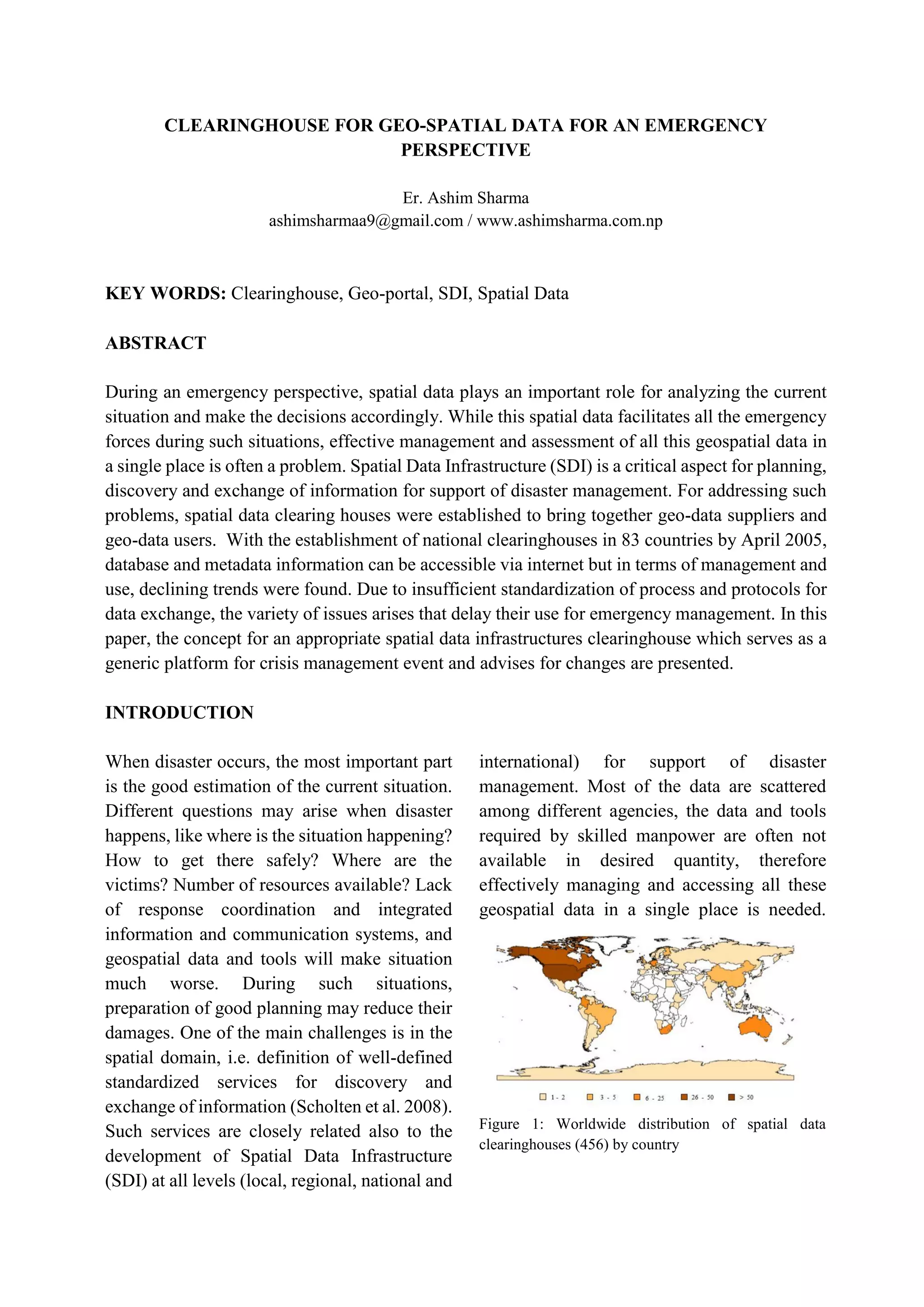 CLEARINGHOUSE FOR GEO-SPATIAL DATA FOR AN EMERGENCY PERSPECTIVE | PDF