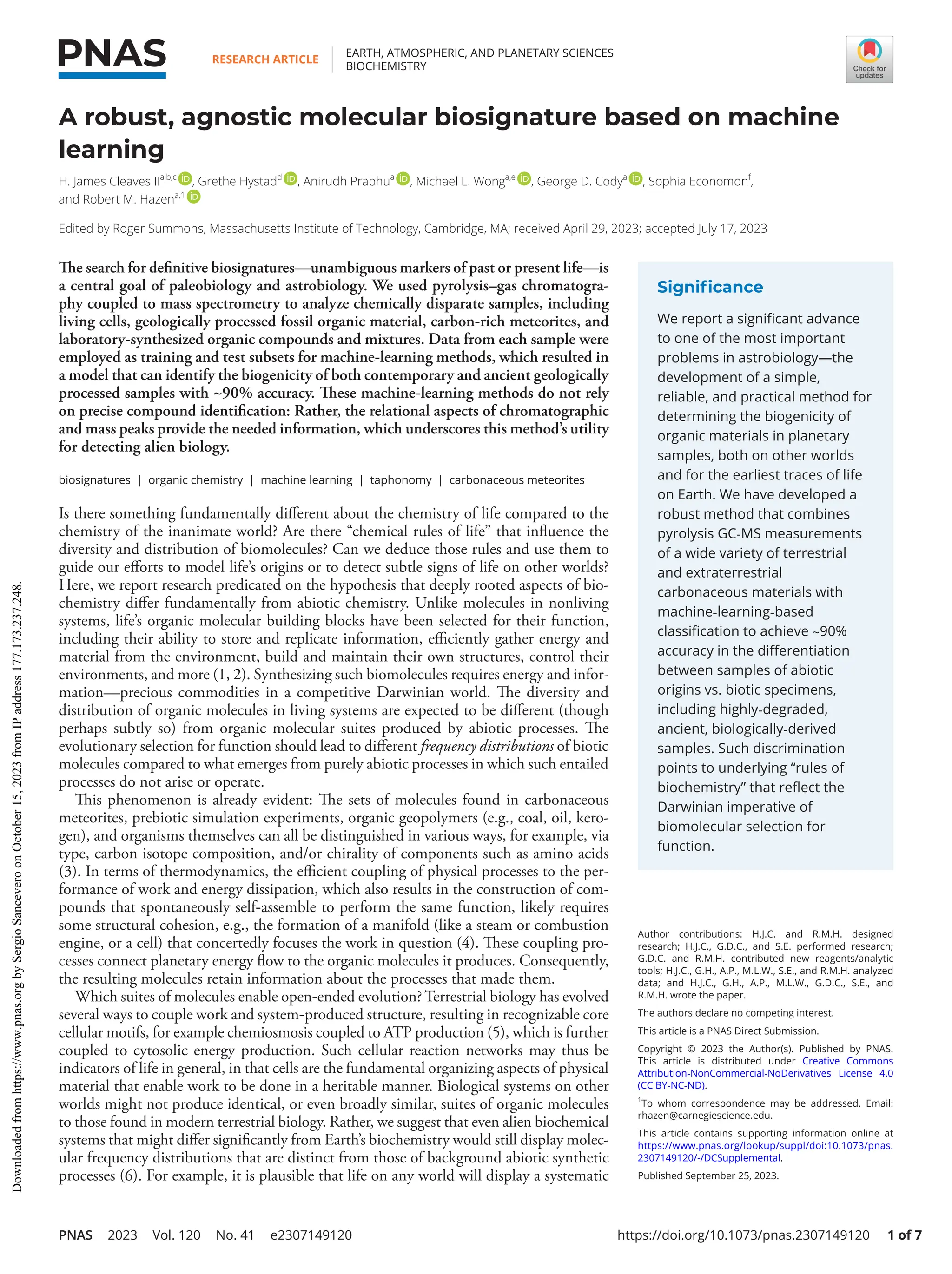 A robust, agnostic molecular biosignature based on machine learning | PDF