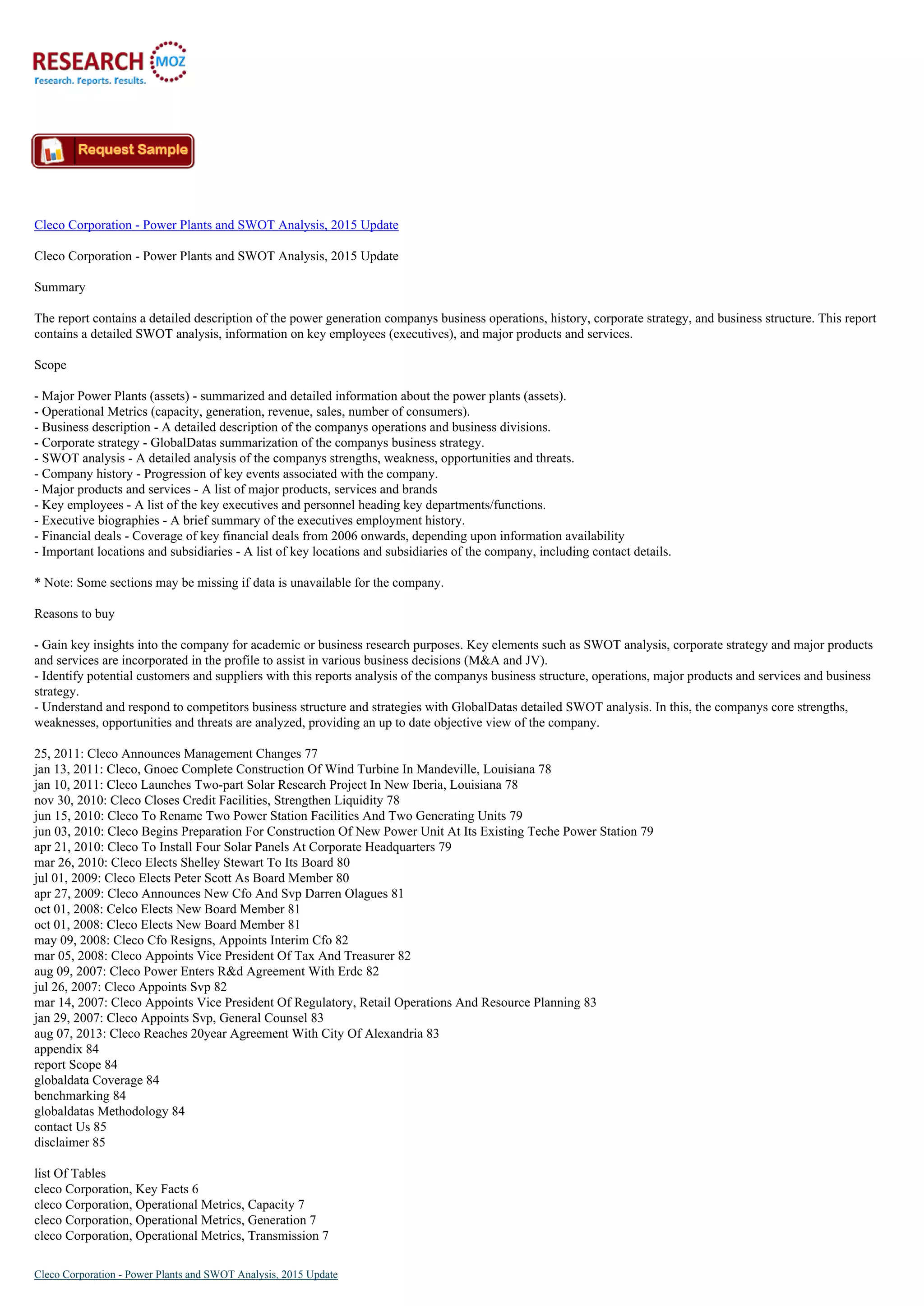 Cleco corporation power plants and swot analysis, 2015 update | PDF ...
