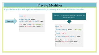 Access Modifiers in C# ,Inheritance and Encapsulation | PPT