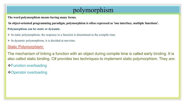 Polymorphism in C# Function overloading in C# | PPT Polymorphism in C# Function overloading in C# | PPT