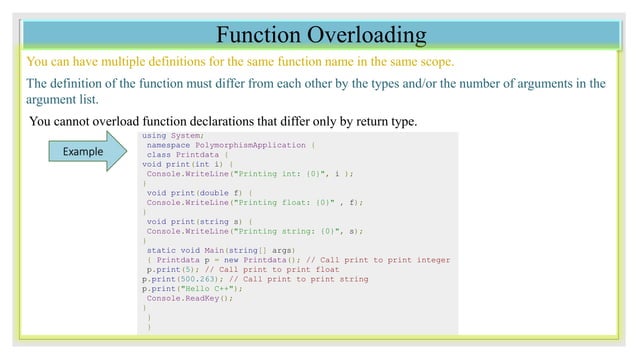 Polymorphism In C Function Overloading In C Ppt 