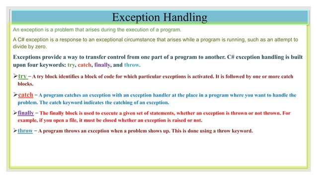 Exception Handling in C# | PPTX