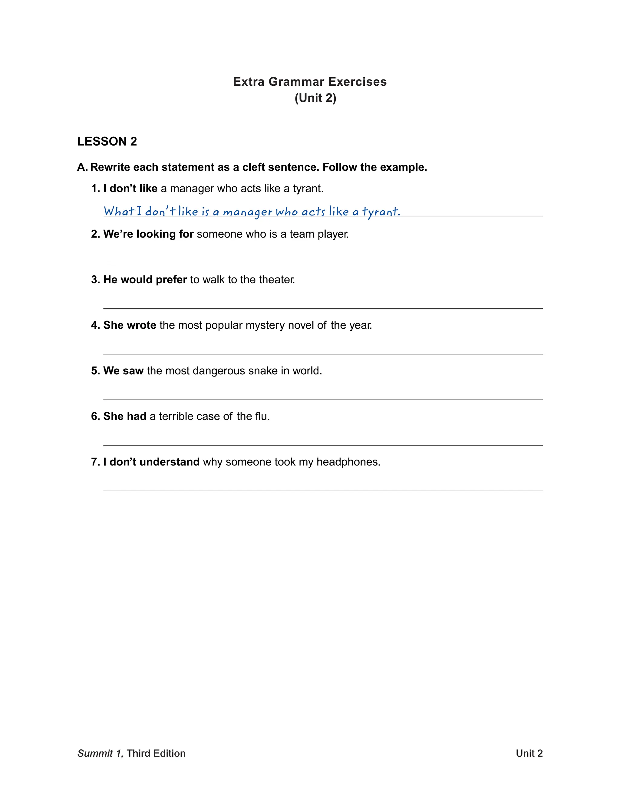 Cleft sentences with WHAT to emphazise exercises | PDF