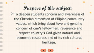 Introduction of subject Christian Living Education | PPTX