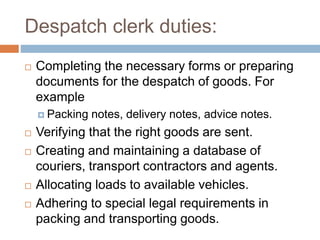 Operations, Despatch and Transport Services | PPTX | Business ...