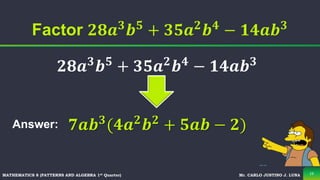 Factoring Techniques: Common Monomial Factor | PPSX