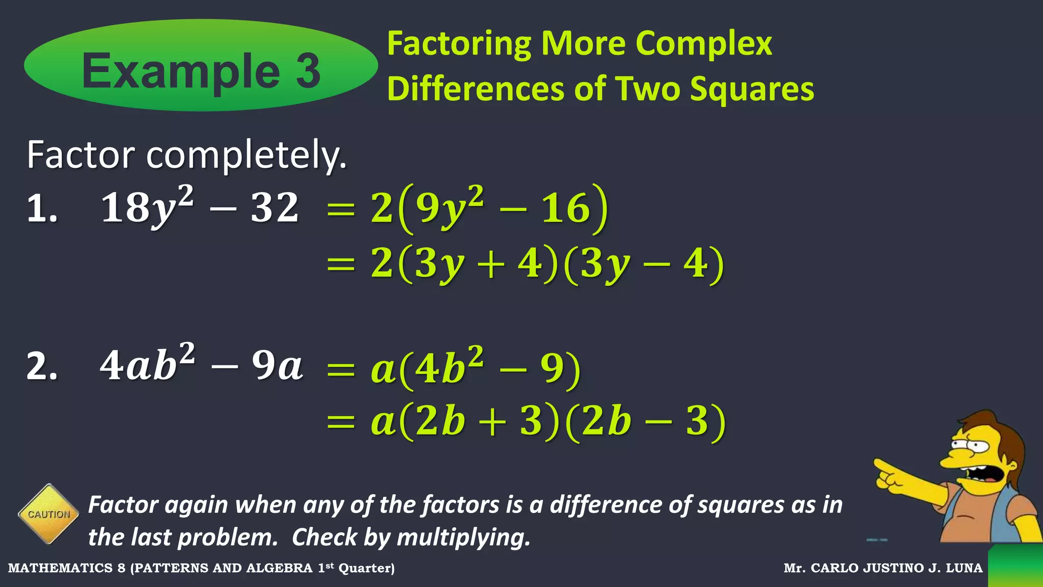 Factoring Techniques: Difference of Two Squares | PPSX