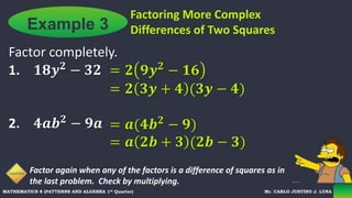 Factoring Techniques: Difference of Two Squares | PPSX