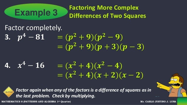 Factoring Techniques: Difference of Two Squares