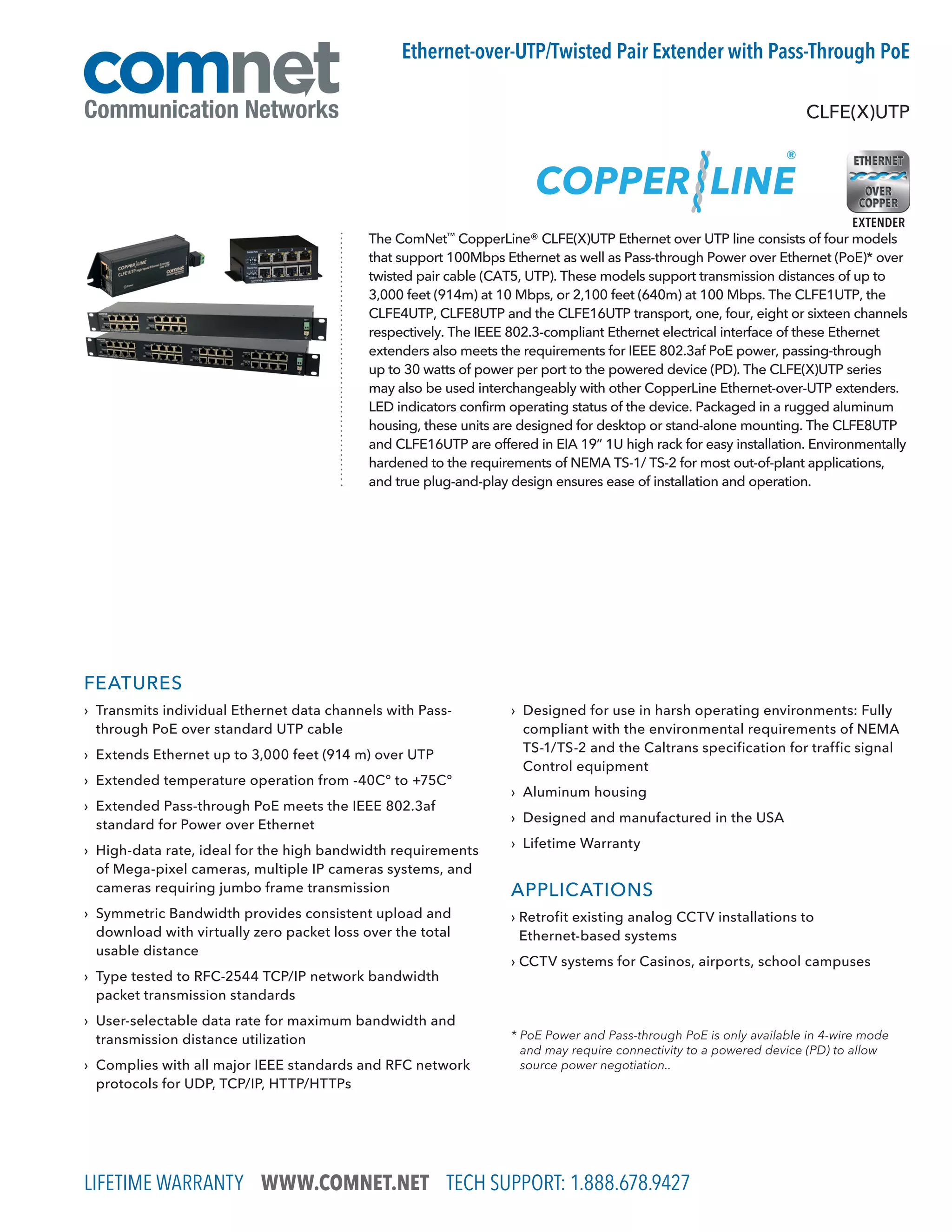 ComNet CLFE1UTP Data Sheet | PDF