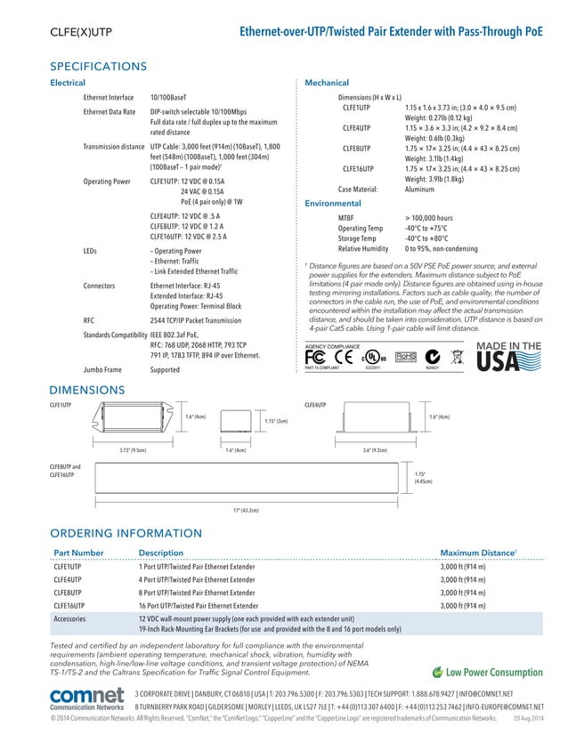 ComNet CLFE1UTP Data Sheet | PDF