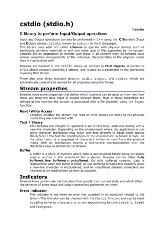 C library for input output operations.cstdio.(stdio.h) | PDF