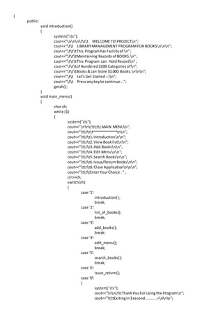 Library Managment System - C++ Program | DOCX