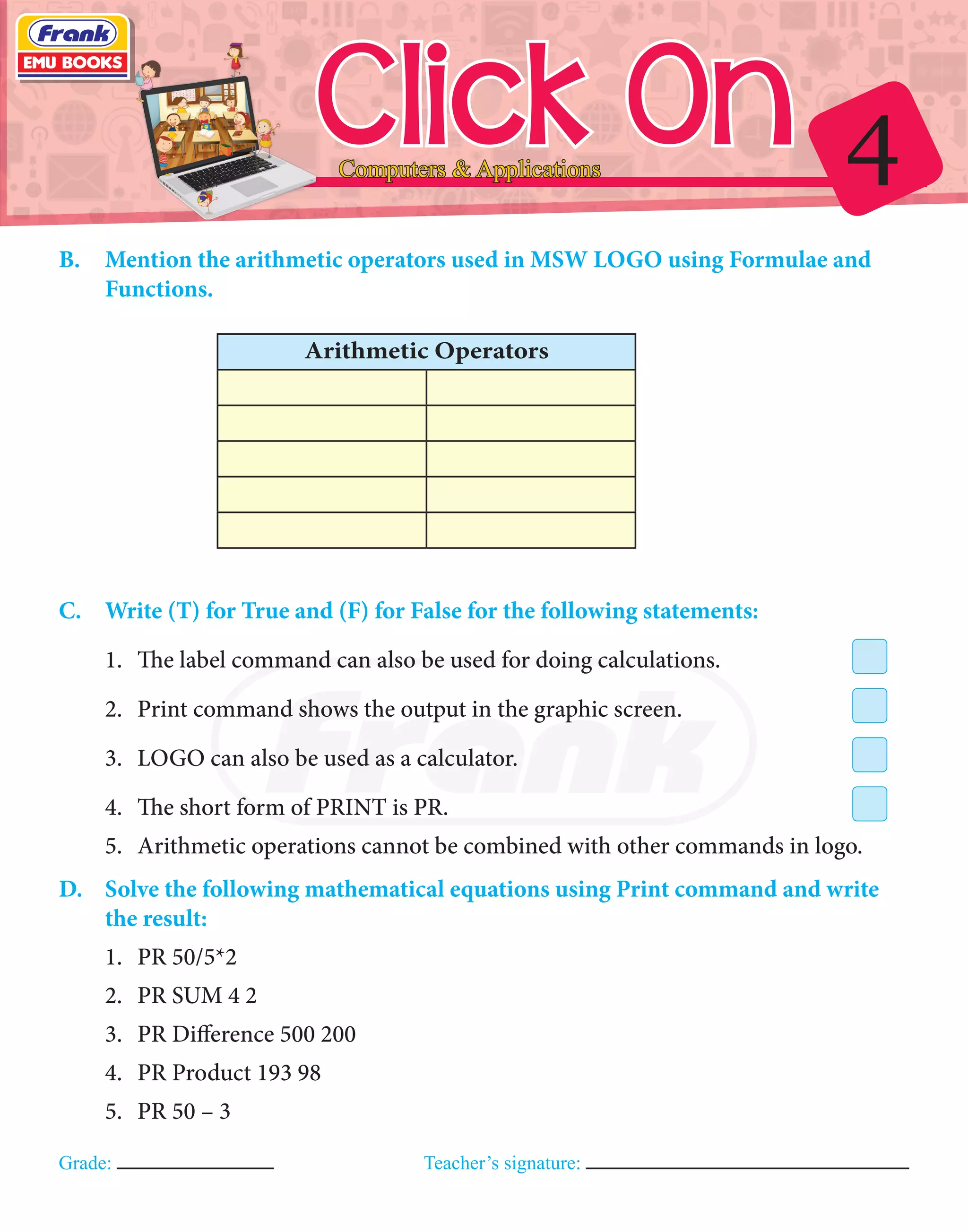 LOGO command worksheet | PDF