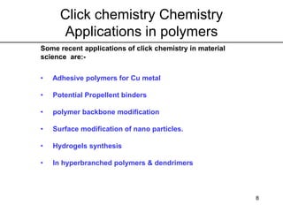 Click chemistry appliations in polymer science | PPTX