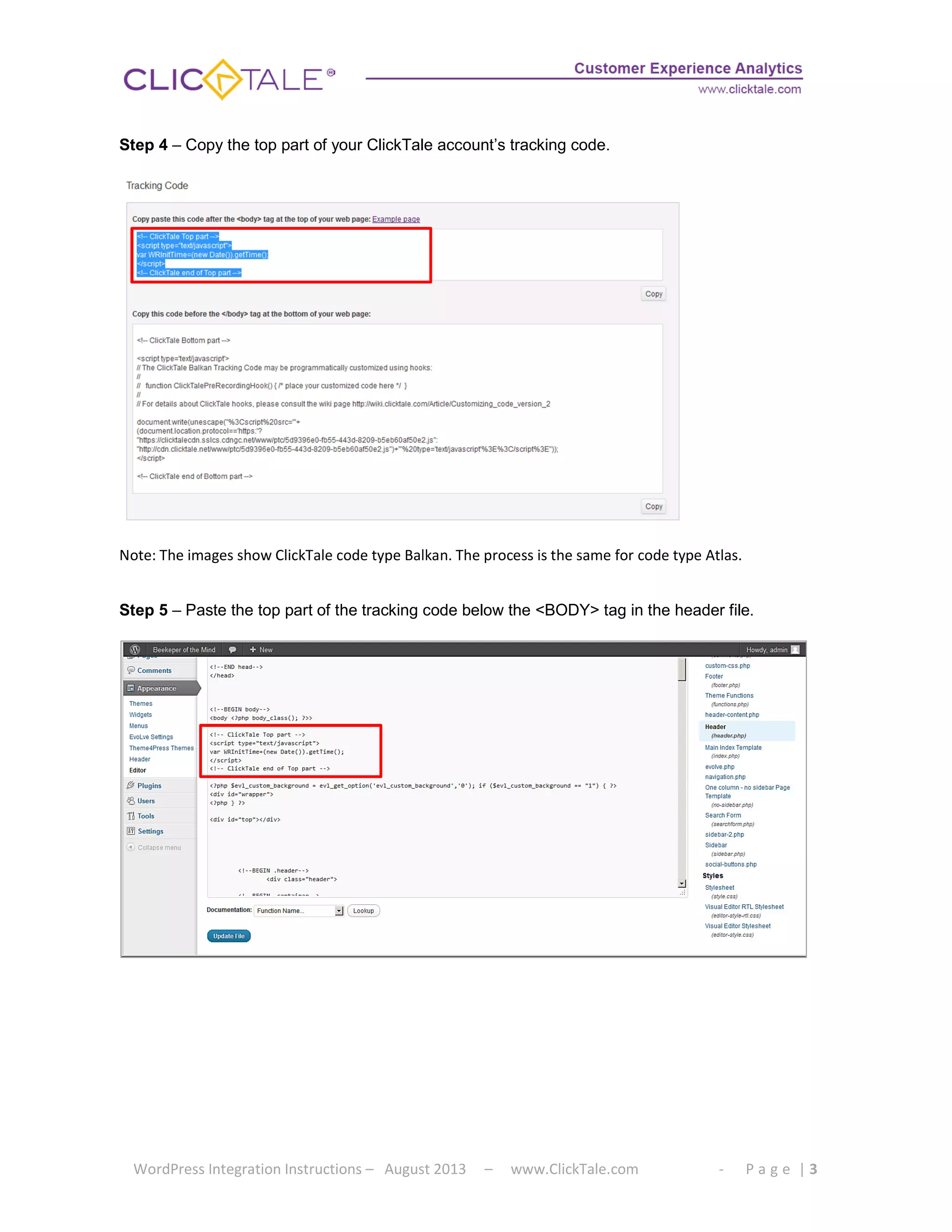 Click tale wordpress integration_instructions | PDF