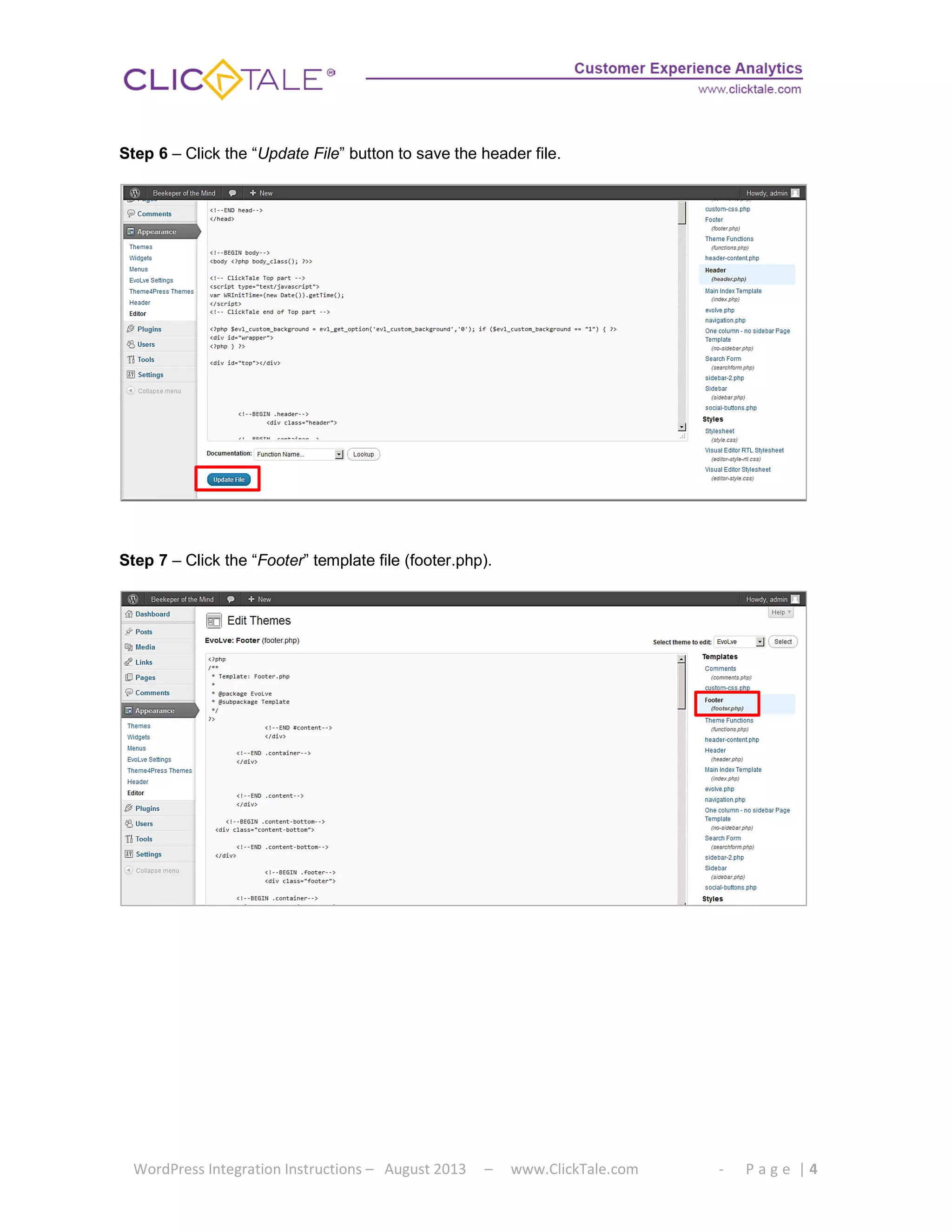 Click tale wordpress integration_instructions | PDF