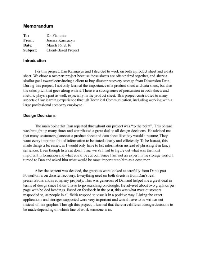 Client Based Project Memo