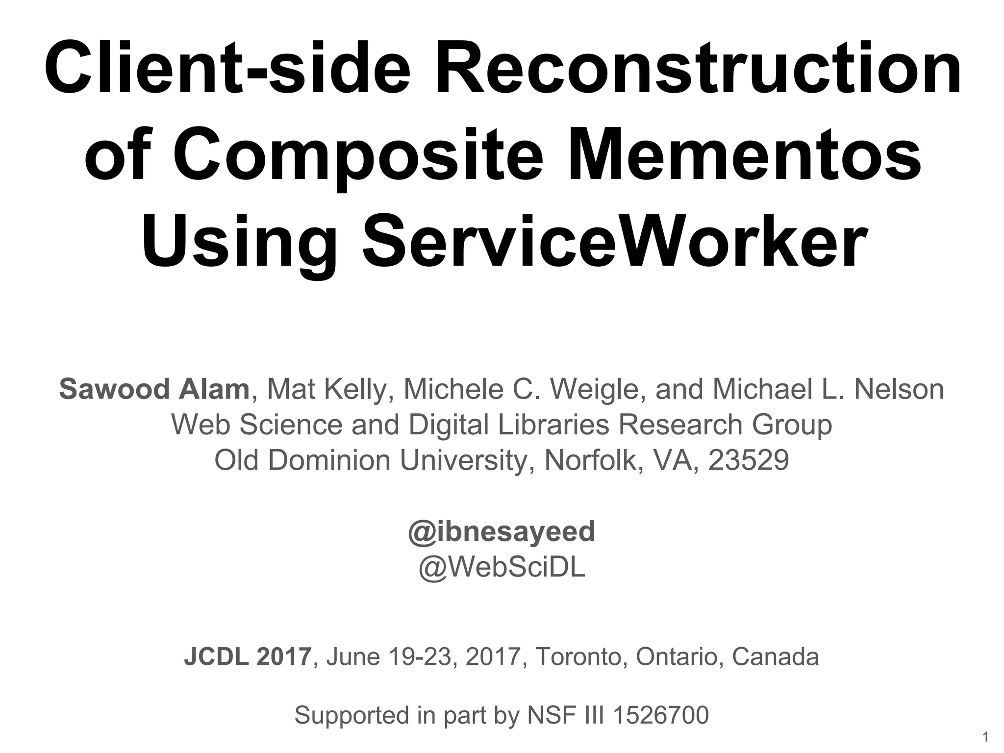 Client-side Reconstruction of Composite Mementos Using ServiceWorker | PPT