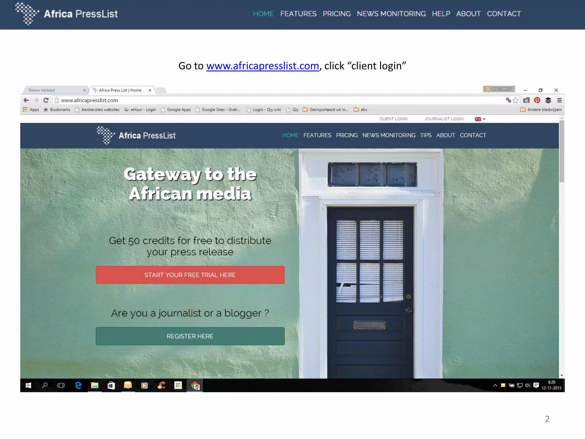 Africa Press List - Client/user dashboard overview - tutorial | PPT