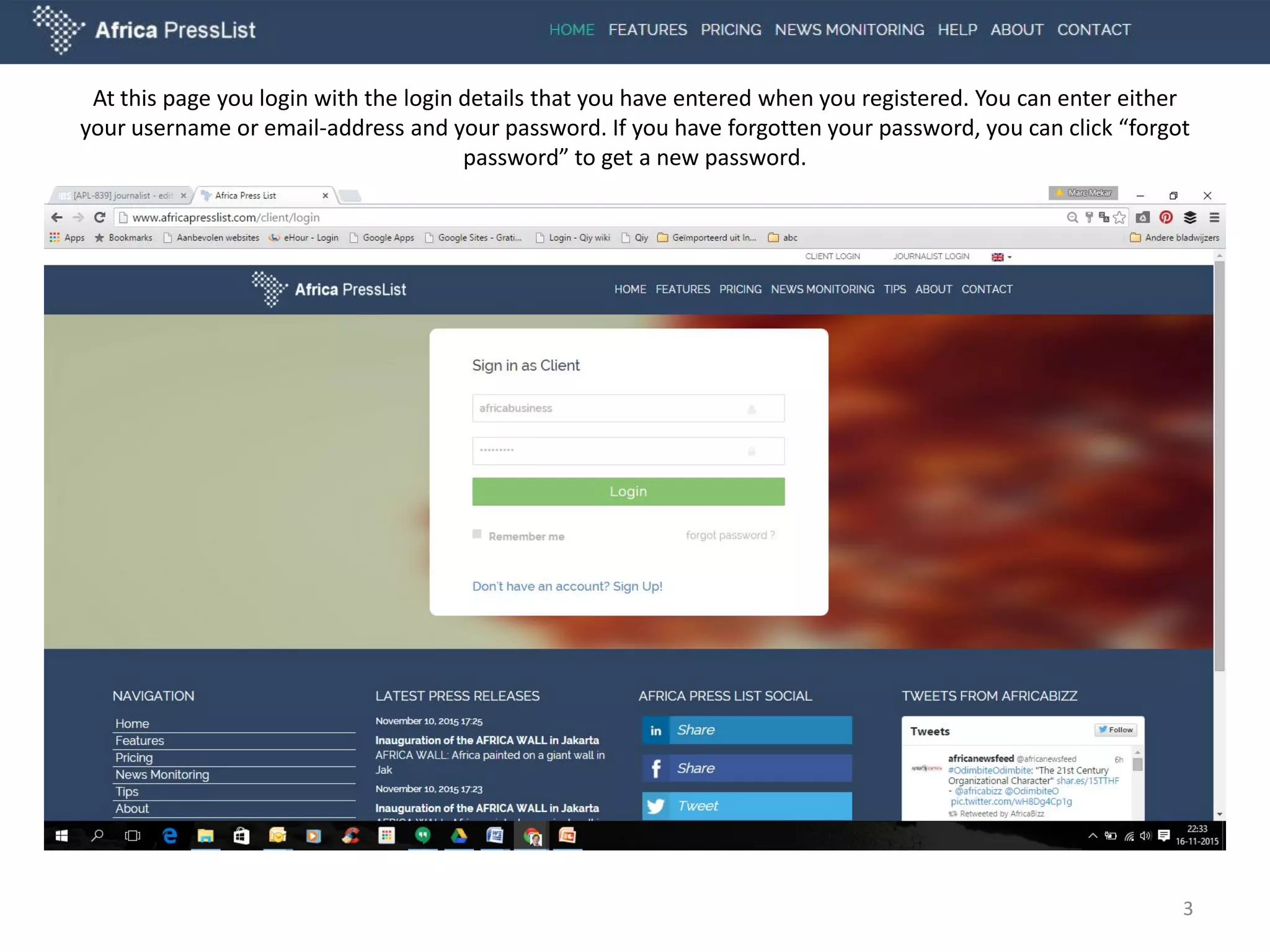 Africa Press List - Client/user dashboard overview - tutorial | PPT
